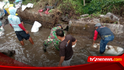 Tanggul Jebol Diterjang Banjir, TNI dan Warga Benahi Gunakan Karung ...