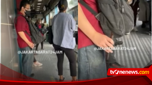 Viral, Seorang Pria Tertangkap Basah Merekam Bokong Seorang Wanita saat Menunggu Bus Transjakarta