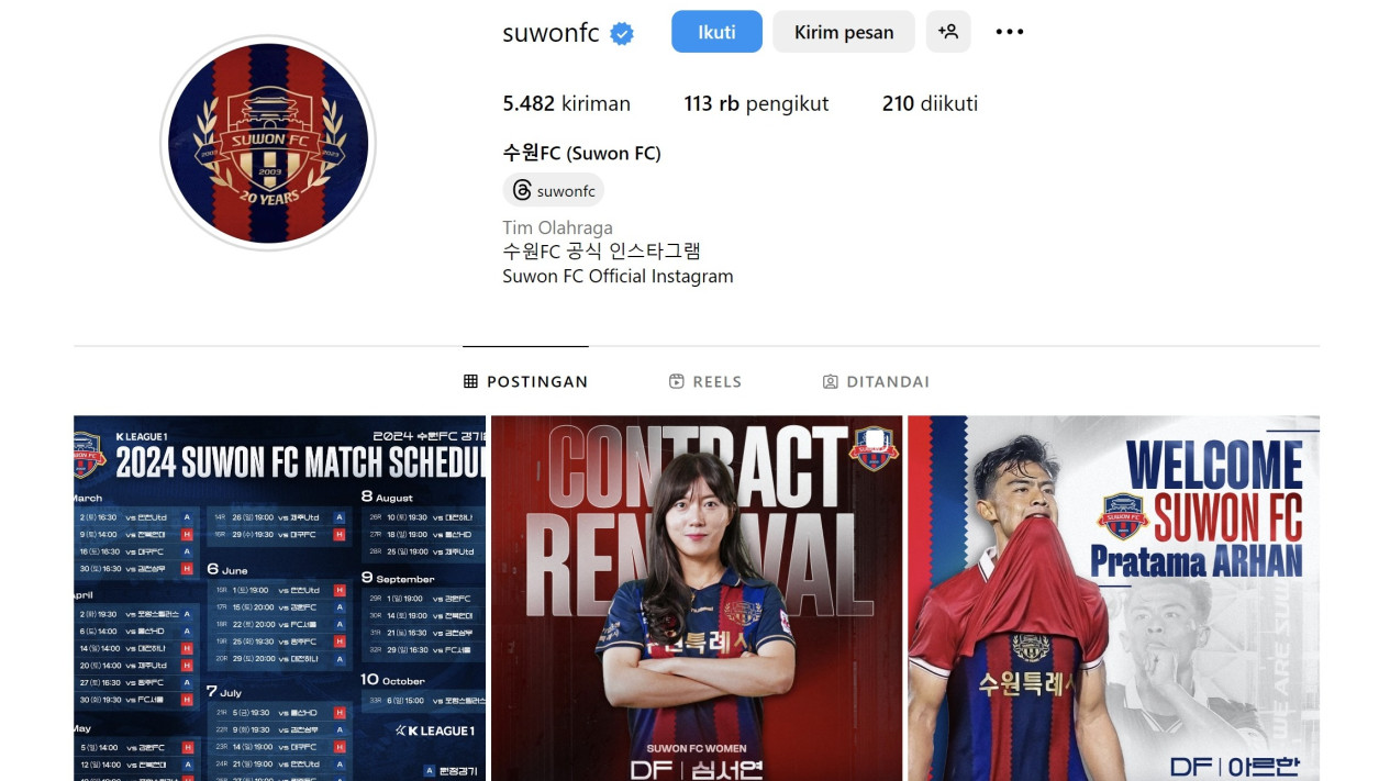 Instagram Suwon FC Banjir Follower usai Umumkan Pratama Arhan, Pelatih ... Instagram Suwon FC Banjir Follower usai Umumkan Pratama Arhan, Pelatih ...