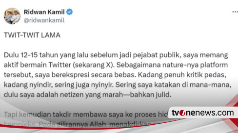 Ridwan Kamil Minta Maaf soal Tweet Vulgar Lamanya, Mantan Guru Honorer ...