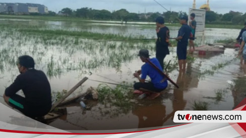 Warga Cilincing Jakarta Utara Memancing Ikan di Area Sawah Terendam ...