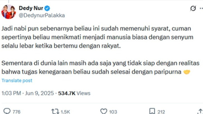 Kader PSI Sebut Jokowi Sudah Memenuhi Syarat Jadi Nabi tapi Lebih ... Kader PSI Sebut Jokowi Sudah Memenuhi Syarat Jadi Nabi tapi Lebih ...